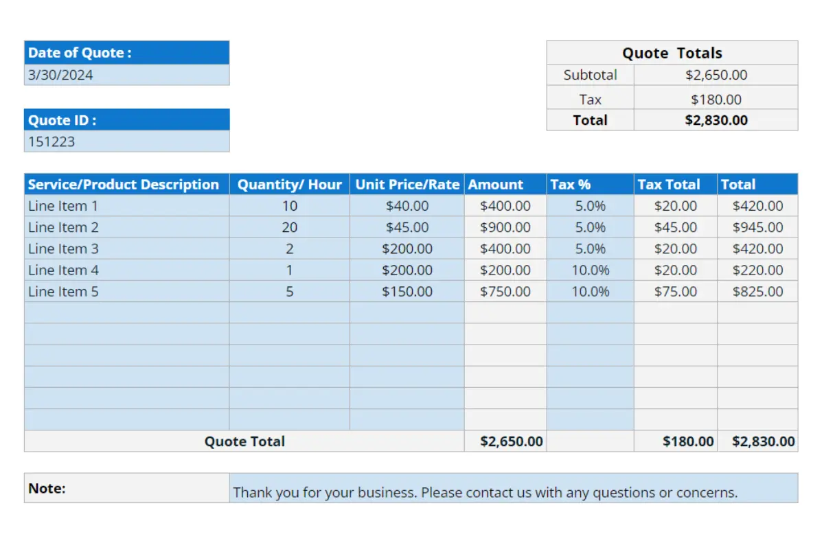 Plumbing Quote Template - Housecall Pro